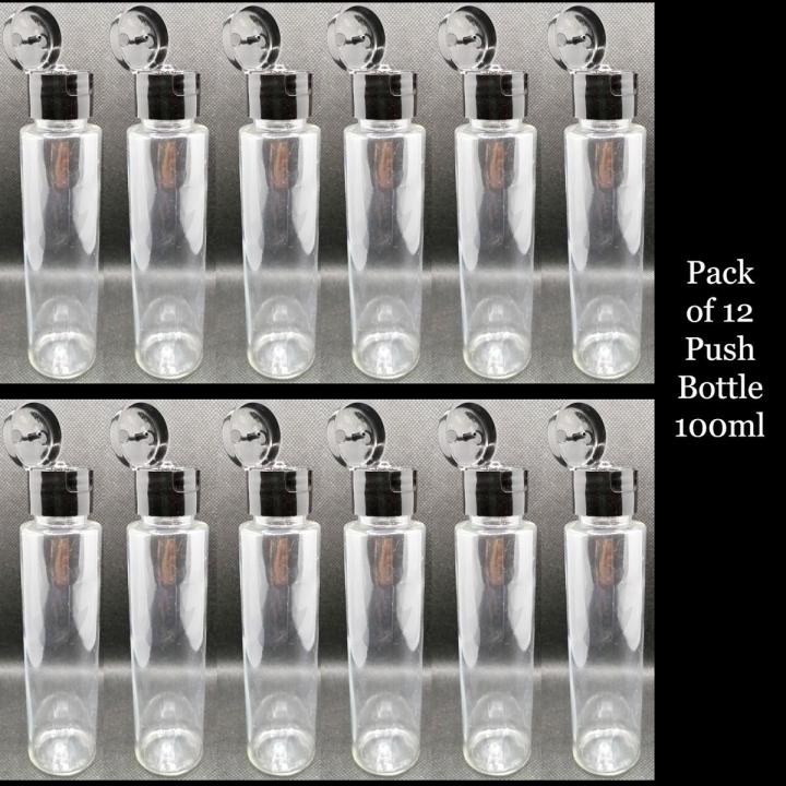 Pack of 12 Empty Plastic Push Bottle 100ml with Black Flip Top / Empty ...