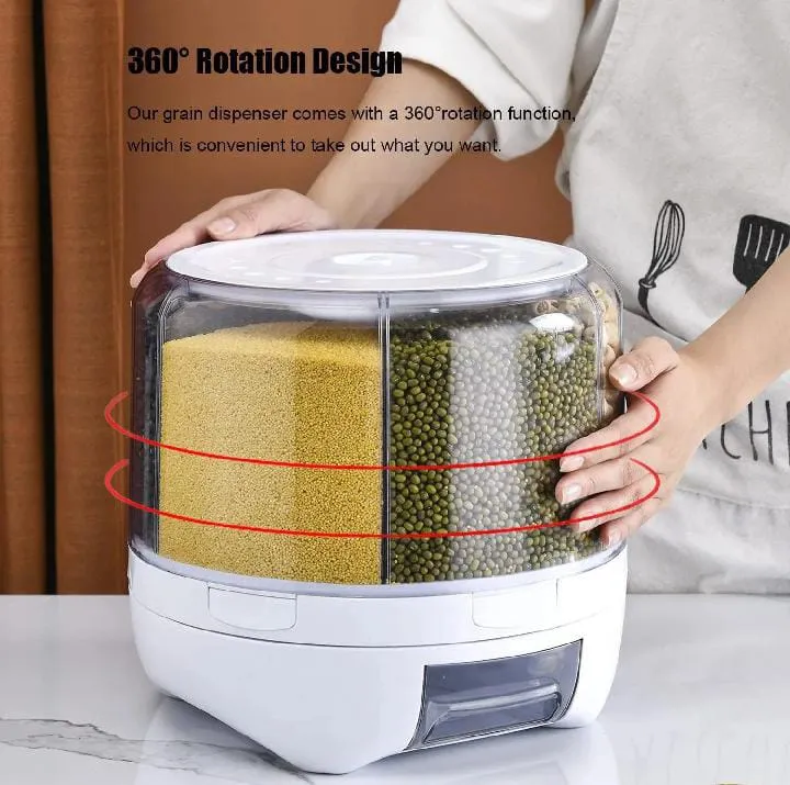Smart 6 Section Rice & Grain Organizer 360° Rotating Kitchen Storage ...