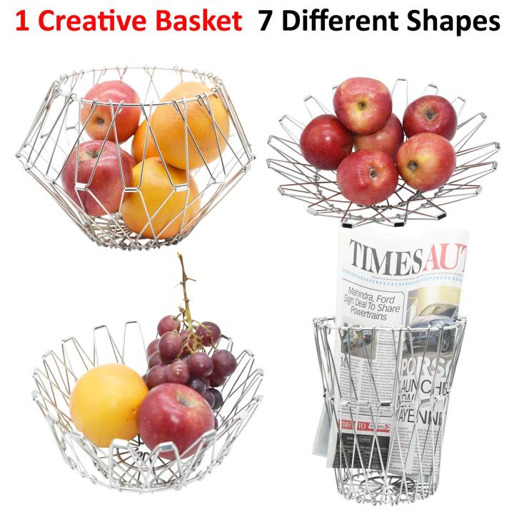 Stainless Steel Fruit Basket - Foldable Shapes Fruit & Vegetable Basket ...