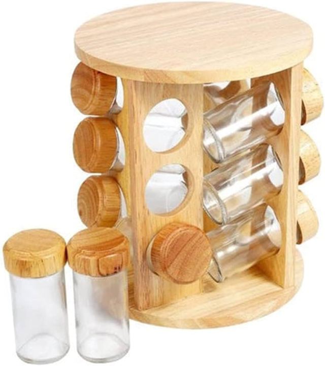 BERLIN 12 Revolving Wooden Masala Jar With Stand | Daraz.pk