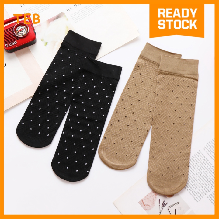 3 Pairs Ladies Skin/Black Socks – Dot Print High-Quality Socks for ...