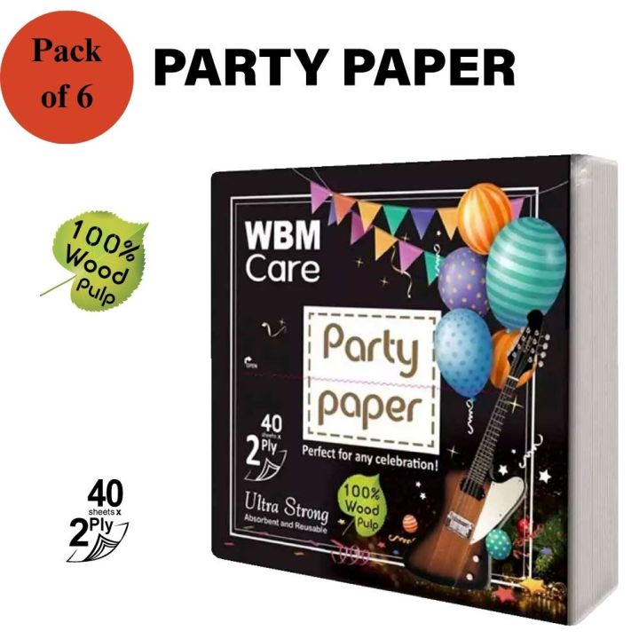 (Pack of 6) WBM Party Paper Tissue - 40S (2 Ply) | Ultra Strong ...