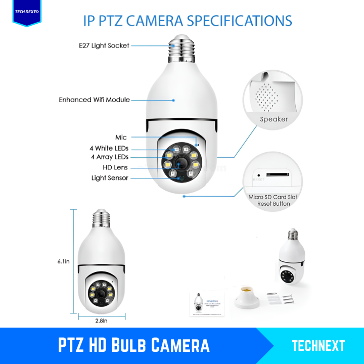 WiFi Bulb Camera 1080P HD | 360° PTZ Rotation | IP Camera | iOS and ...