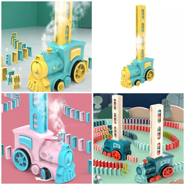 Creative Automatic Train Game Plastic Stacking Domino Toy DIY Light ...