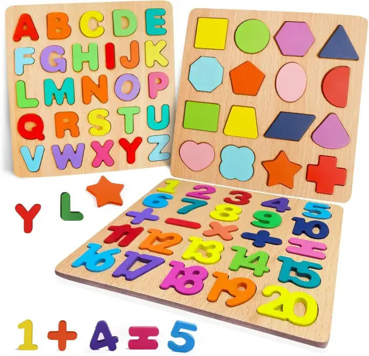 Wooden ABC Puzzle Board with Alphabet, Capital Letters, Numbers 1-20 ...