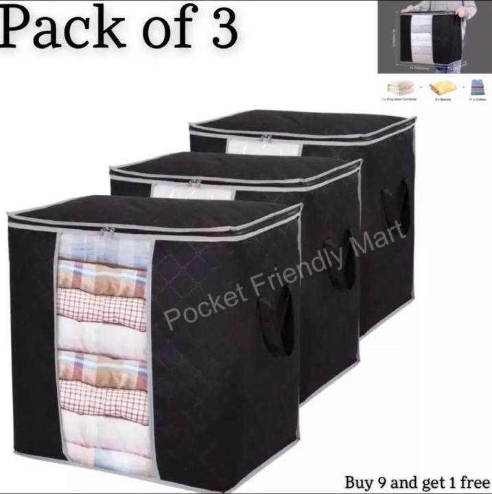 Pack of 3 Non Woven Multi purpose Storage Bag Wardrobe Organizers Large ...
