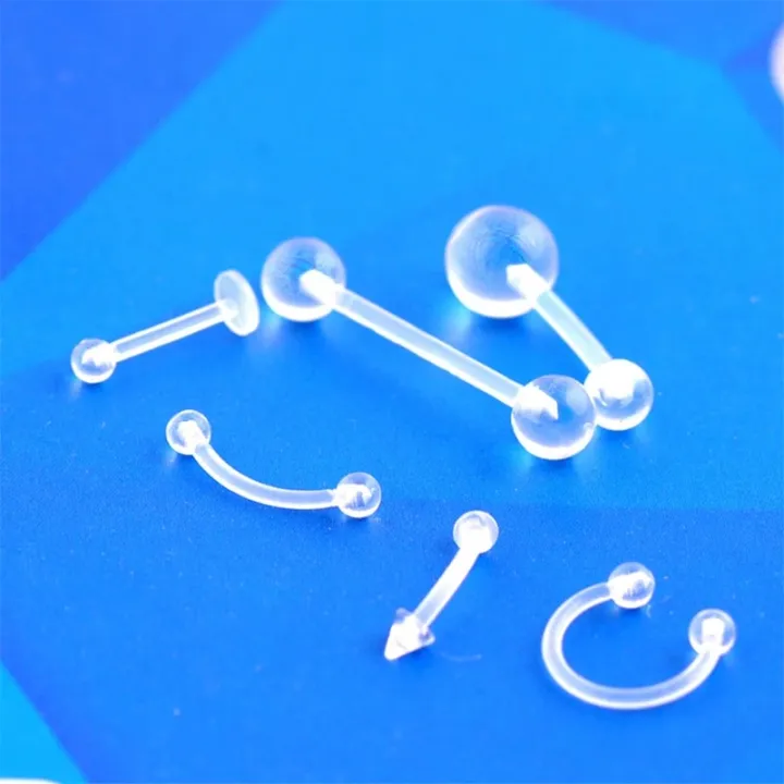 2Pcs/lot Clear Acrylic Ball Punk Bar Lip Ring Silicone Eyebrow Piercing ...