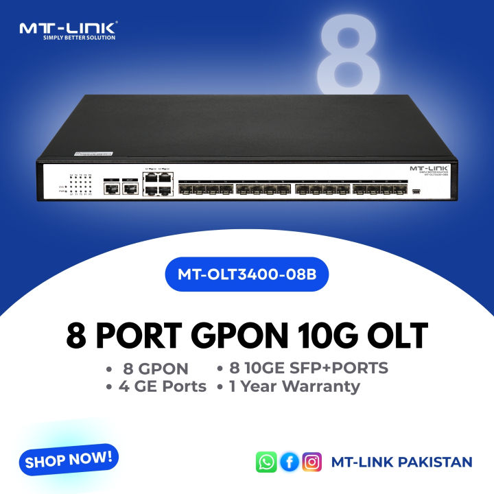 MT-OLT3400-08B-2AC (Dual Supply) - 8 Port GPON 10G OLT with 8*10G Ports ...