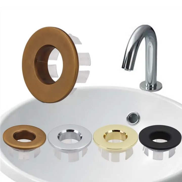 Plastic Basin Faucet Sink Insert Chrome Ring Bathroom Overflow Cover ...