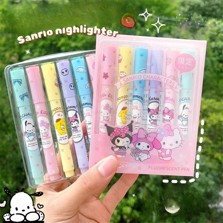 Cute Sanrio Fluorescent Highlighter Set Of 6 | Daraz.pk