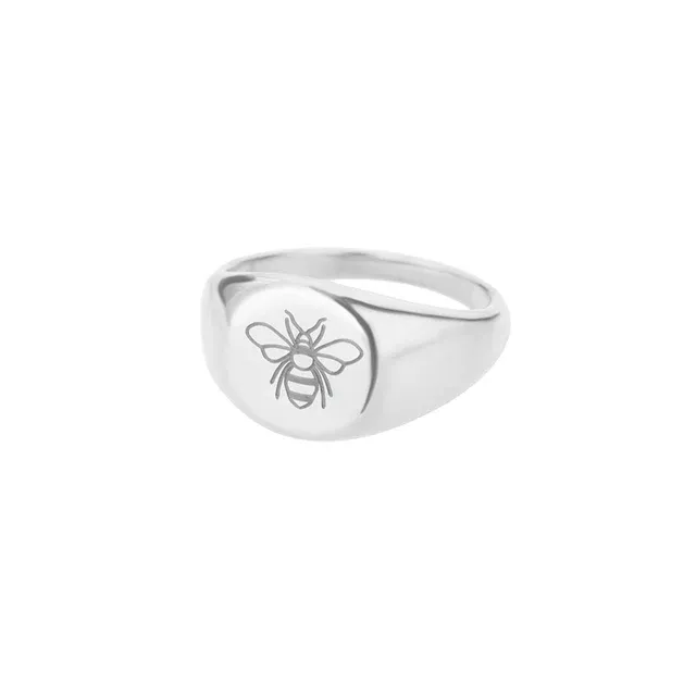 Stainless Steel Bee Ring For Women Men Punk Silver Color Signet Couple ...