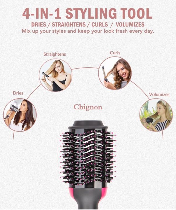 Hot Air Brush Multi-Function Hair Dryer Straightener Curler Comb One ...
