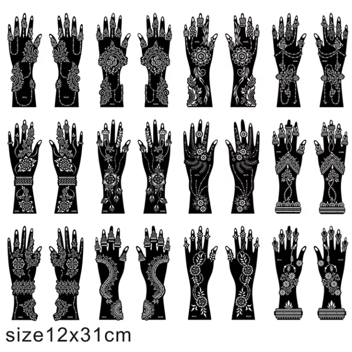 Full Hand Mehndi Sticker Stencil Traditional Design 6 Sheets Arabic ...