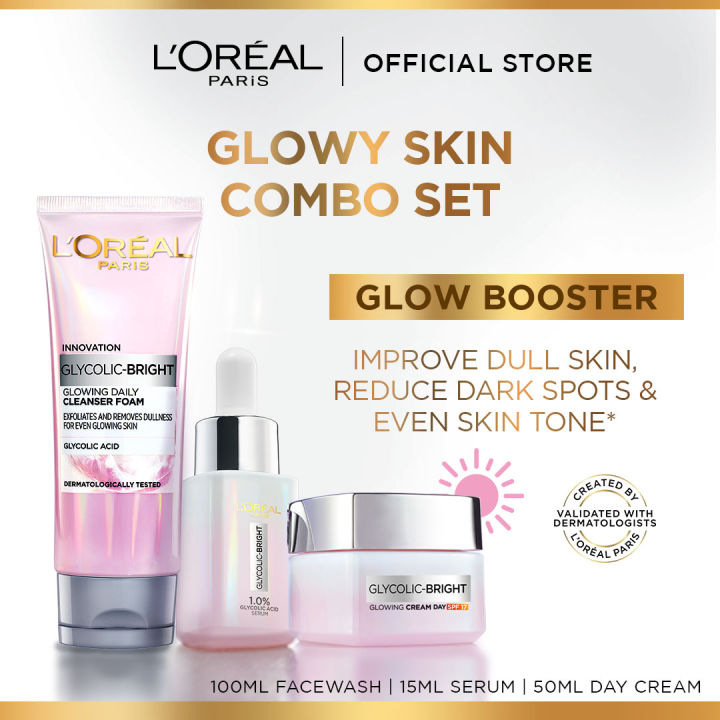 L'Oreal Paris Glowy Skin Combo Set 15ml (Glycolic Serum 15ml + Glycolic ...