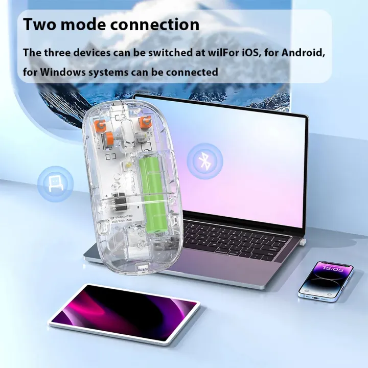 Transparent Wireless Multi Device Mouse, Type C Adapter Charging, Mouse ...