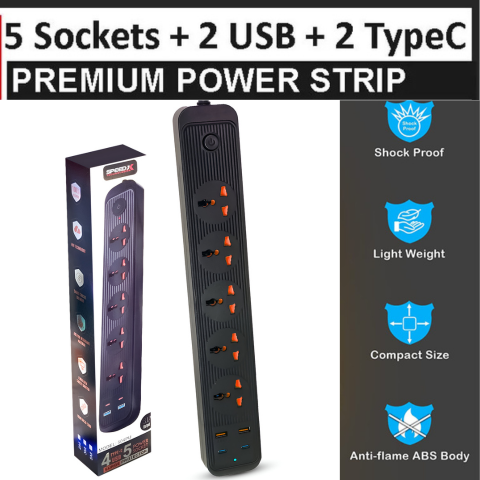 504pu Speed-X Premium Portable Power Strip 5 Sockets + 2usb Port +2 ...