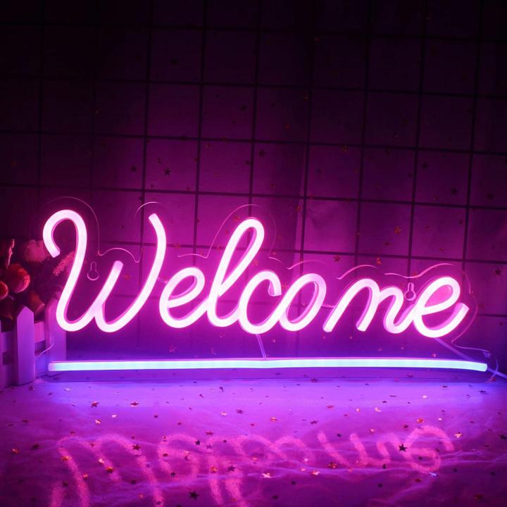 Welcome Neon sign board glow Neon light wall Signboards LED sign boards ...