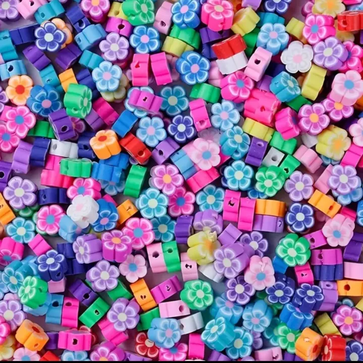 50pcs Polymer Clay Flower Beads Assortment, Handmade DIY Beading Kit ...
