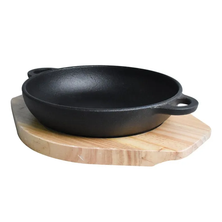 Round Cast Iron Sizzler Pan 19cm With Wooden Base | Daraz.pk