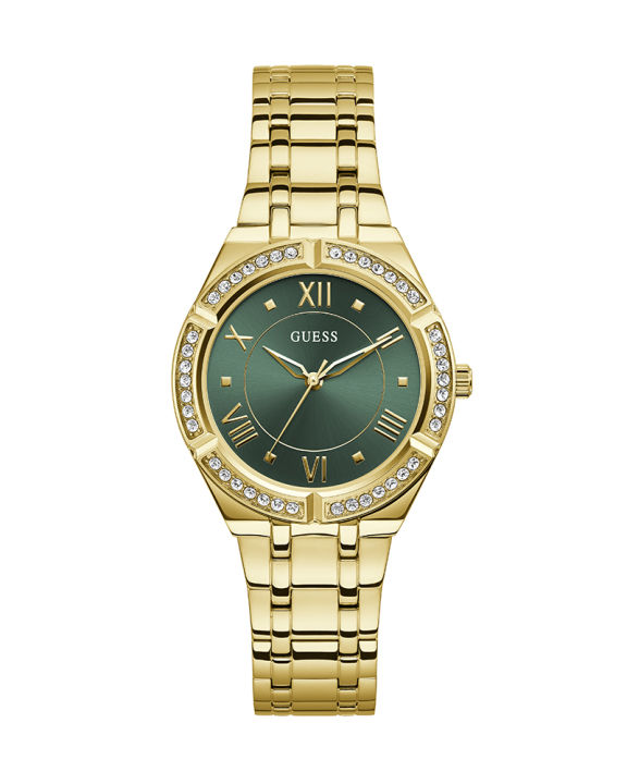 Guess Womens Cosmo Shiny Gold Stainless Steel Case Green Dial Shiny ...