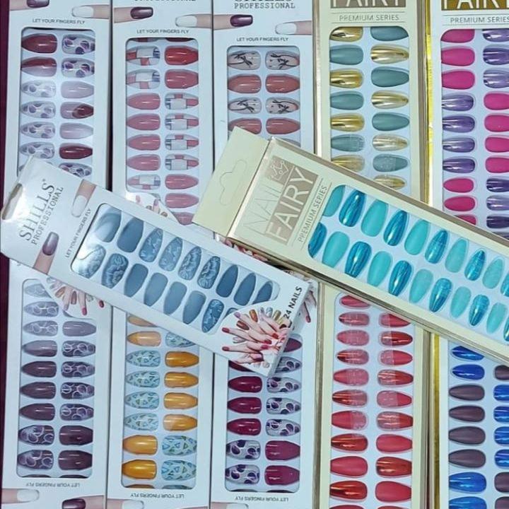 Pack of 24 Sticky Nail Artificial Color full Nails Set Branded Nails ...