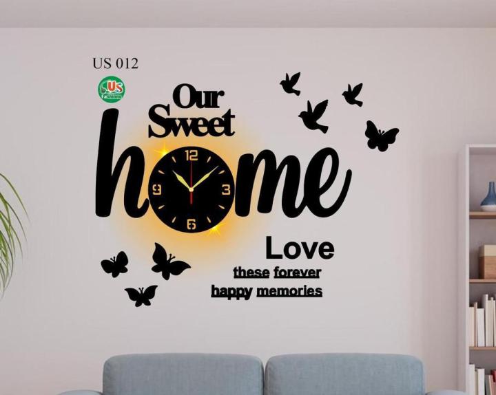Beautiful Sweet Home Art MDF Wood Wall Clock With Light | Daraz.pk