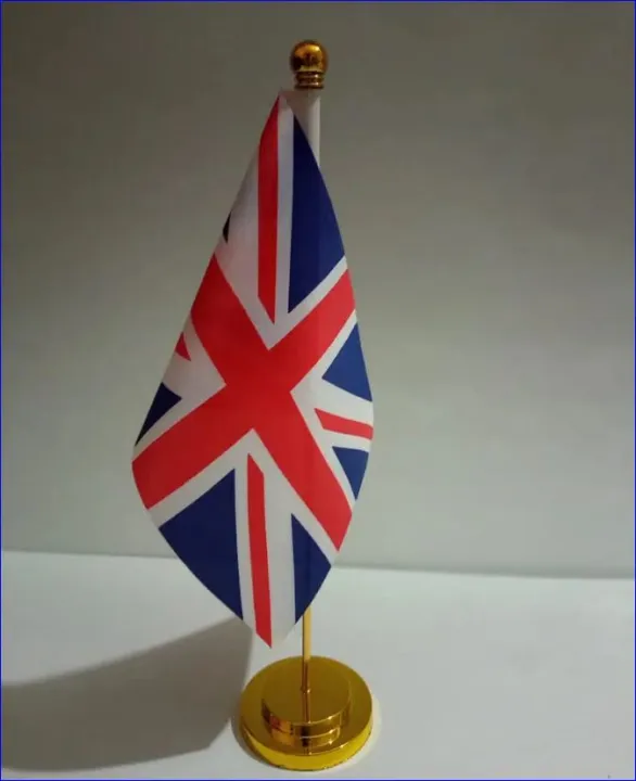 UK Union Jack Desk Table Flag with Golden Metal Stand for Executive ...