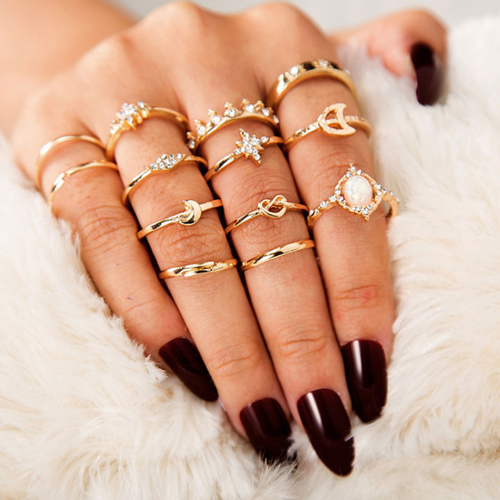13pcs/set Women Stack Rings Above Knuckle Rings Rtro Simple Design ...