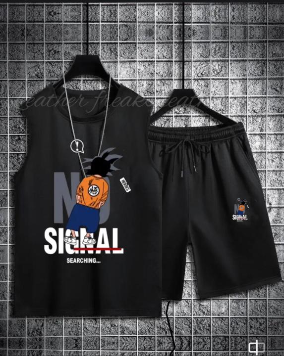 Black Dragon Ball Z Goku Printed Cotton Sleeves Less O Neck Short ...