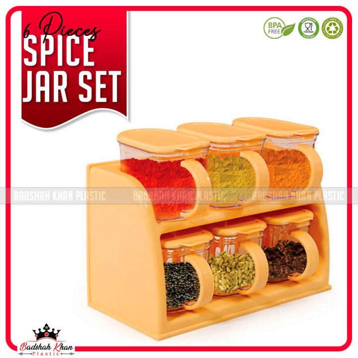 6 Jar Masala Pack Masala Box Spice Rack box with Automatic Lid Cooking ...