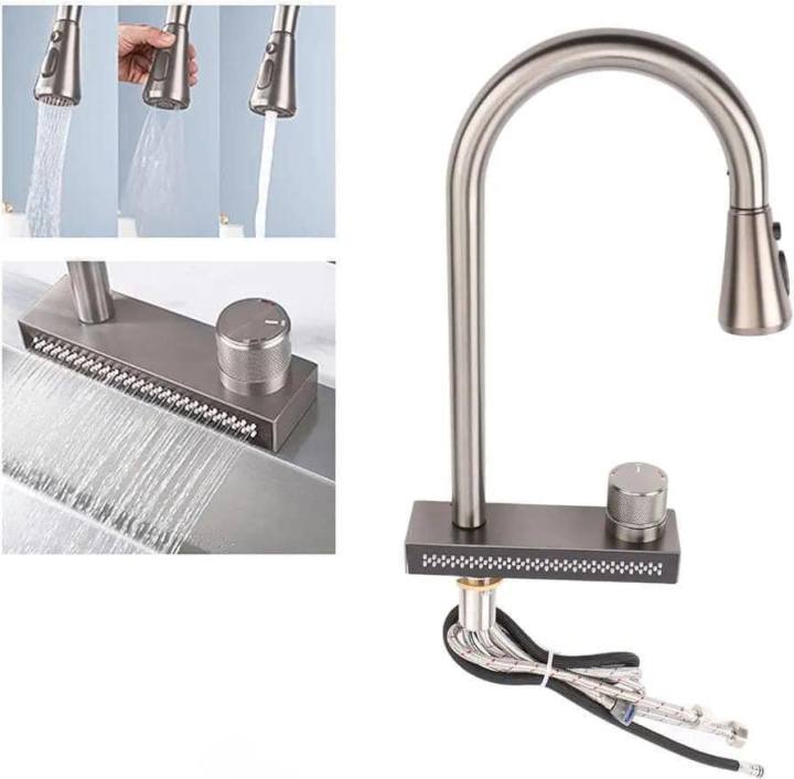 Waterfall Sink Tap For Kitchen Hot Cold Mixer Wash Basin Multiple Water ...