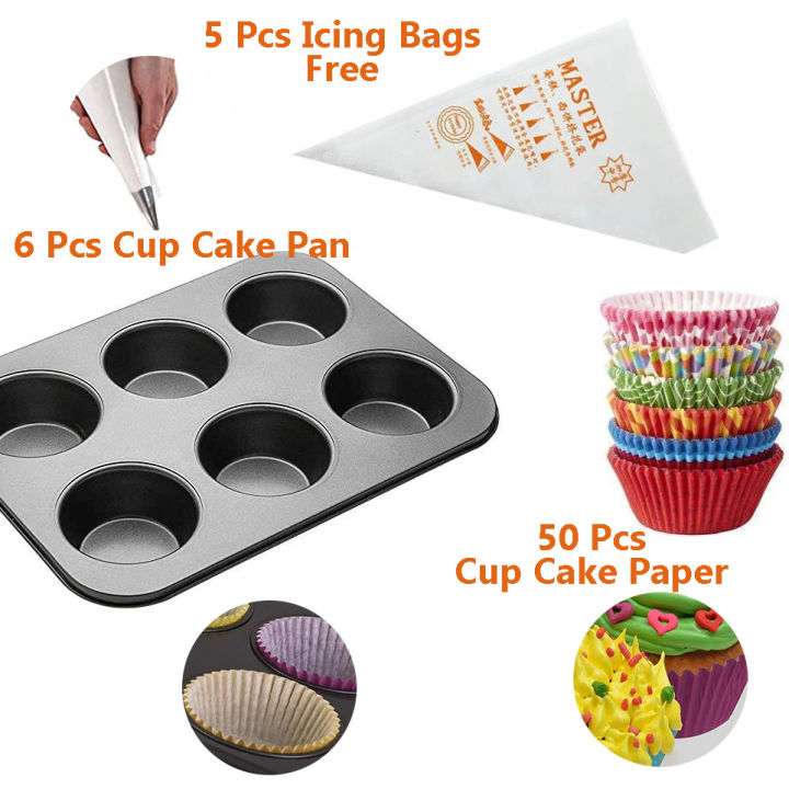 Openi - Cup Cake Muffin Pan 6 Pot With 50 Piece Cup Cake Paper Liner ...
