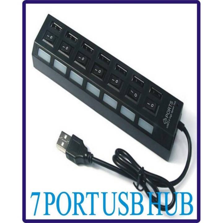 7 PORTS USB HUB BLACK WITH BUTTONS | Daraz.pk