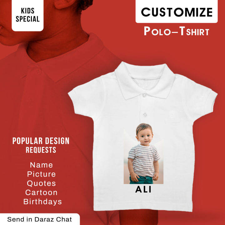 Customize kids polo t-shirt print pic, name, design, logo for boys and ...