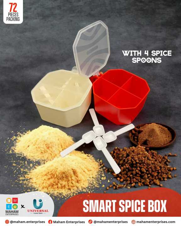 4 In 1 Partition Kitchen Seasoning Box Masala Box Set 4 Grid Portion ...