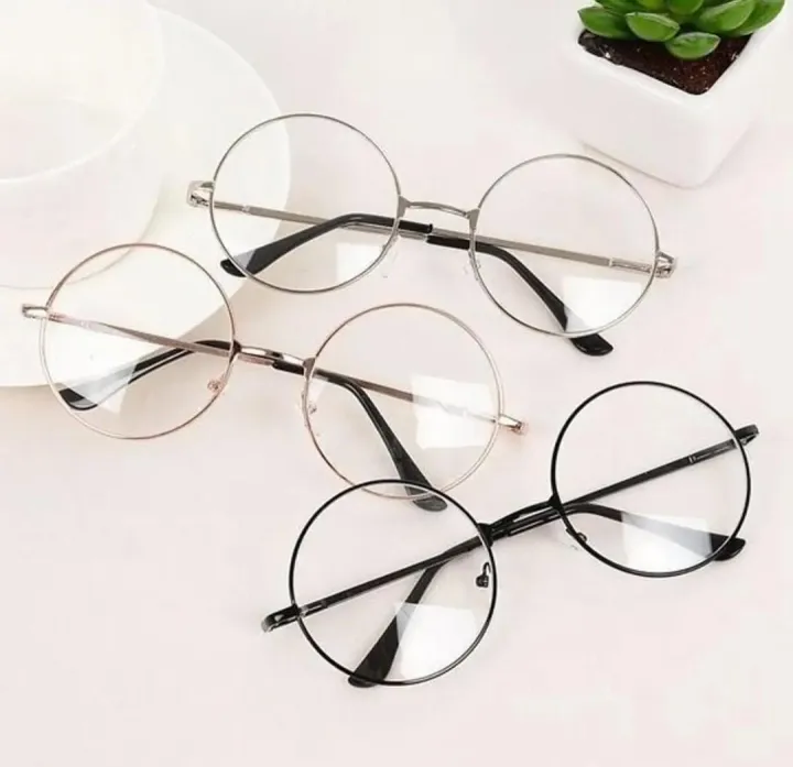 Fashion Retro Round Circle Metal Frame Eyeglasses Original Clear Lens ...