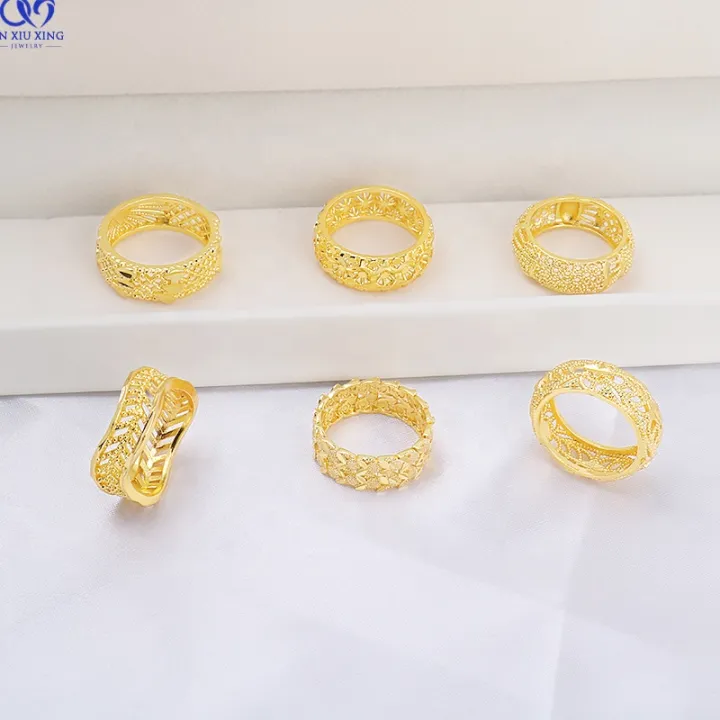 JXX Classic Cuban Ring Simple cutout design Hand Jewelry 24K Gold ...