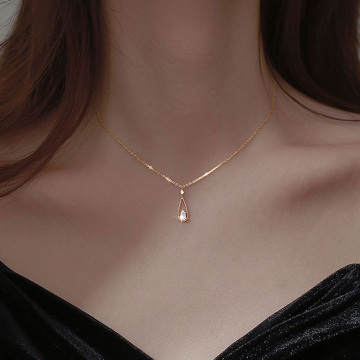 1Pcs Simple Alloy Rhinestone Water Droplets Pendant Necklace For Woman ...
