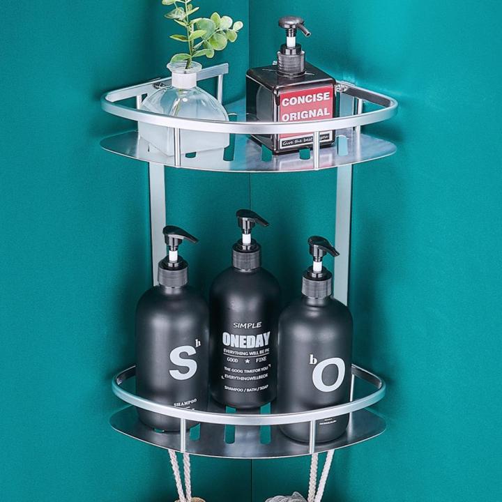 Double Layer Aluminum Bathroom Corner Shelf Storage Rack | Daraz.pk