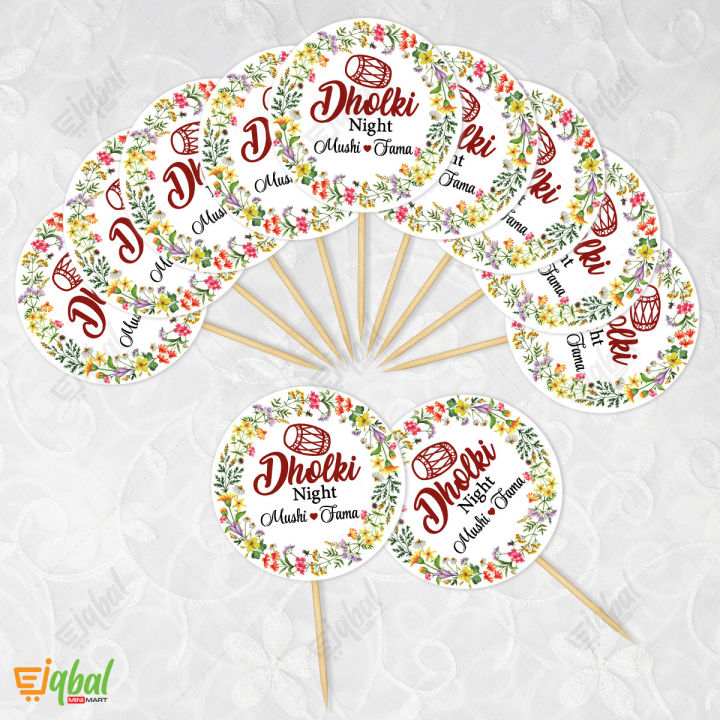 Customized Dholki night Mithai Cupcake Toppers Pack of 10 Engagement ...