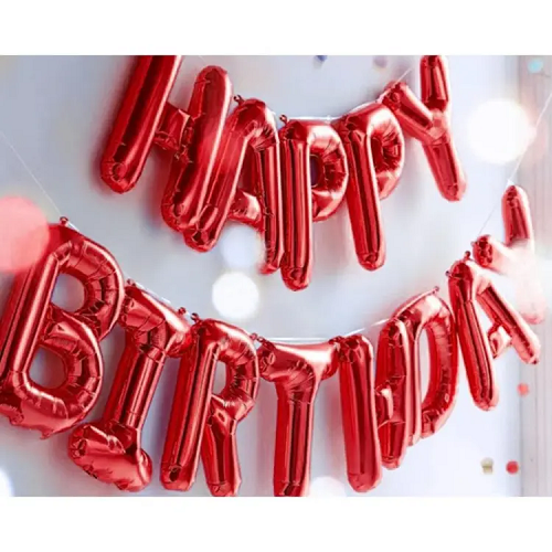 Happy Birthday 16 Inch red and 3D red black Balloons Banner Hanging ...