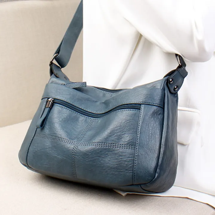 Women's Solid Color Shoulder Bags Luxury Soft Leather Messenger Bag ...