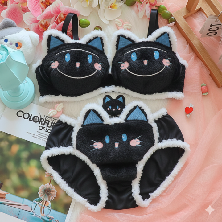 Bra for Girls and Women - Cute Teddy Bear Design Furry Bra and Panty ...