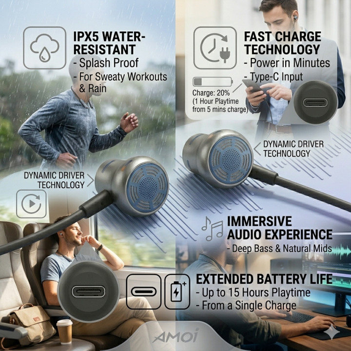 AMOI HY-Q5 Hanging Bluetooth Neckband Wireless Sports Earphones ...