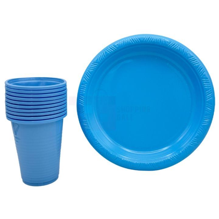 LIGHT BLUE COLOR PLATES AND CUPS - PLASTIC PLATES AND CUPS - PACK OF 10 ...