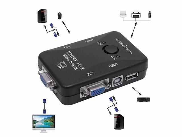 Manual 2 Port USB 2.0 KVM VGA Switch Box for 2 PC Printer Mouse ...