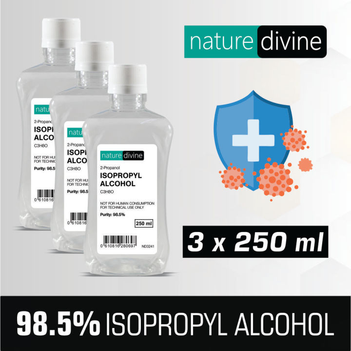 Pack of 3 x 250 ml Nature Divine 98.5% Isopropyl Alcohol, IPA Rubbing ...