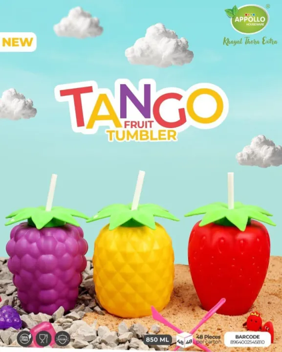 TANGO Fruit Tumbler 850ml – Reusable Plastic Drink Cup with Straw – BPA ...