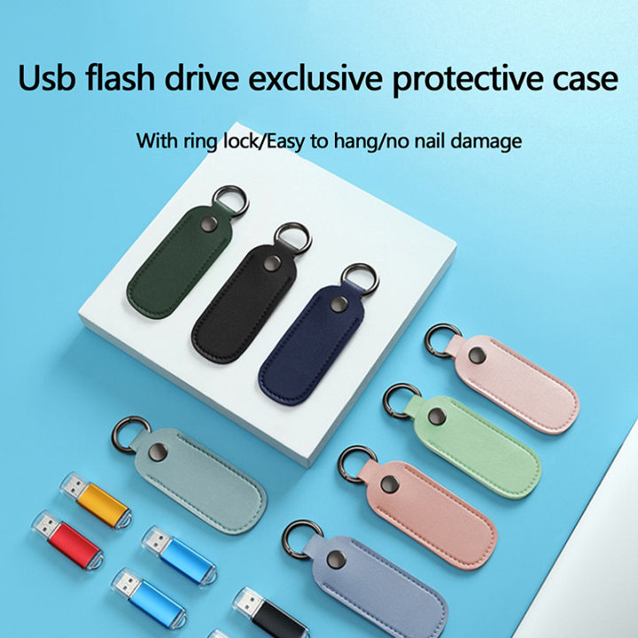 Generic Leather U Disk Storage Bags Key Ring Holder USB Flash Drive ...