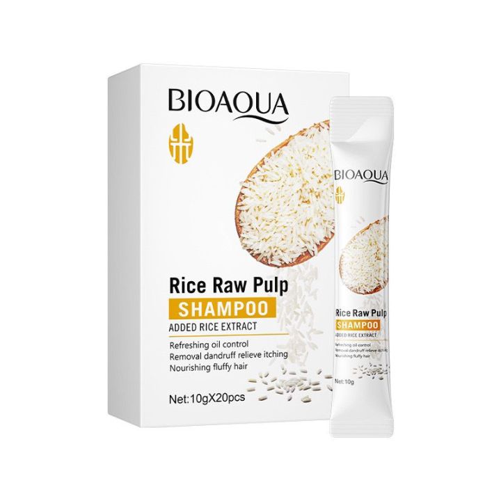 Bioaqua 20 pcs Rice Raw Pulp, Rice Extract Shampoo 10g Sachet For Girls ...